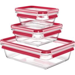 Emsa Frischhaltedose "Clip & Close Glas", rot, Lebensmittelaufbewahrungsbehälter, 0,45/0,8/2L, gefrier-, backofen-, mikrowellen- und spülmaschinenfest