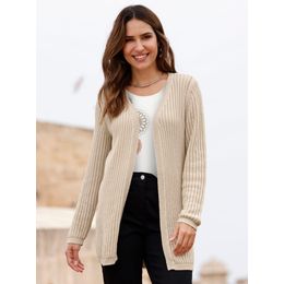 Classic Basics Damen Ajourstrickjacke, beige, Gr. 56, unifarben, 100% Baumwolle, Strickjacken