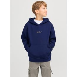 Jack & Jones Jungen Kapuzensweatshirt "JORVESTERBRO SWEAT HOOD NOOS JNR", blau, Gr. 128, JACK & JONES JUNIOR, unifarben, angeraute Sweatware, Obermaterial: 70%
