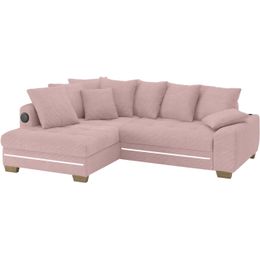 Ecksofa MR. COUCH, B:243cm H:88cm T:190cm, rosa, Stripes (92% Polyester / 8% Nylon), Wohnzimmer, Sofas, "Nikita II, L-Form", RGB-LED,