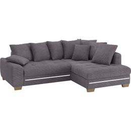 Ecksofa MR. COUCH, B:243cm H:88cm T:190cm, grau, Stripes (92% Polyester / 8% Nylon), Wohnzimmer, Sofas, "Nikita II, L-Form", mit Kaltschaum, RGB-LED