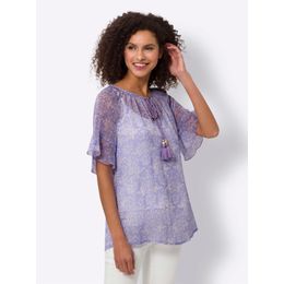 Heine Damen Kurzarmbluse, lila, Gr. 36, bedruckt, gemustert, mehrfarbig, 100% Polyester, Blusen