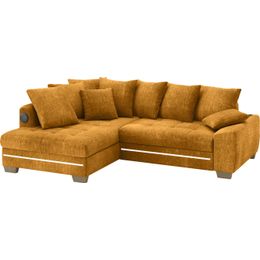 Ecksofa MR. COUCH, B:243cm H:88cm T:190cm, orange, Dolce (100% Polyester), Wohnzimmer, Sofas, "Nikita II, L-Form", mit Kaltschaum, RGB-LED,