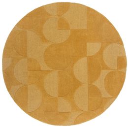 Wollteppich FLAIR RUGS, B:160cm H:8mm L:160cm, gelb, Wolle, Wohnzimmer, Teppiche, "Gigi", aus 100% Wolle, geometrisches Design,