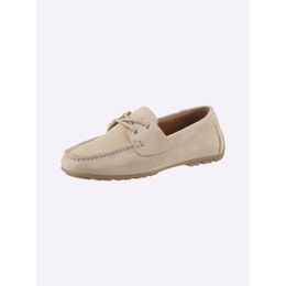 Heine Damen Mokassin, Gr. 37, beige, Leder, Rindsleder, Veloursleder, Schuhe