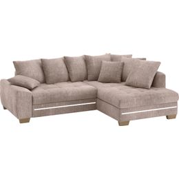 Ecksofa MR. COUCH, B:243cm H:88cm T:190cm, grau, Dolce (100% Polyester), Wohnzimmer, Sofas, "Nikita II, L-Form", mit Kaltschaum, RGB-LED Beleuchtung,