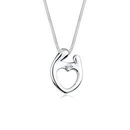 Elli Damen Collierkettchen "Herz Mutter Kind Symbol Glas Kristall Wei&szlig; 925 Sterling Silber", 45,mit Steinen, Silber 925 (Sterlingsilber), L: 45,