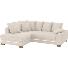 Ecksofa MR. COUCH, B:243cm H:88cm T:190cm, beige, Stripes (92% Polyester / 8% Nylon), Wohnzimmer, Sofas, "Nikita II, L-Form", mit Kaltschaum, RGB-LED
