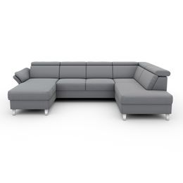 Sit & More Wohnlandschaft SIT & MORE, B:317cm H:84cm T:93cm, grau, Sofas, "Vincenzo U-Form", inklusive Kopfteilverstellung, wahlweise mit Bettfunktion,