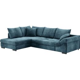 Ecksofa MR. COUCH, B:303cm H:86cm T:202cm, blau, Dolce (100% Polyester), Wohnzimmer, Sofas, "Allegro, L-Form", mit Hochschläfer-Bettauszug, wahlweise