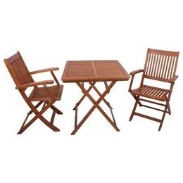 Balkonset Garden Pleasure "»SEATTLE«", beige (natur, natur), FSC-zertifizierter Holzwerkstoff, Sitzmöbel-Sets, 2 Stühle (klappbar), Tisch LxB: 70x70 cm, Eukalyptus geölt