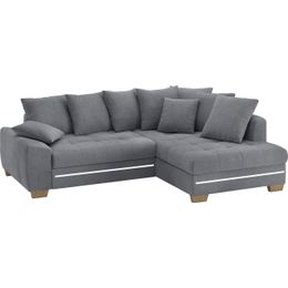 Ecksofa MR. COUCH, B:243cm H:88cm T:190cm, grau, Novaclean Avanti (100% Polyester), Wohnzimmer, Sofas, "Nikita II, L-Form", mit Kaltschaum, RGB-LED