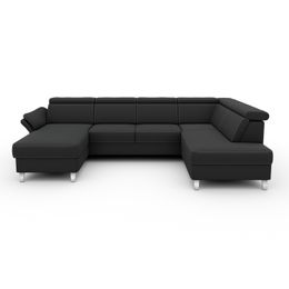 Sit & More Wohnlandschaft SIT & MORE, B:317cm H:84cm T:93cm, schwarz, Sofas, "Vincenzo U-Form", inklusive Kopfteilverstellung, wahlweise mit Bettfunktion,