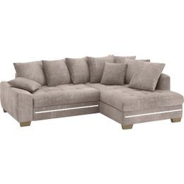 Ecksofa MR. COUCH, B:243cm H:88cm T:190cm, grau, Dolce (100% Polyester), Wohnzimmer, Sofas, "Nikita II, L-Form", mit Kaltschaum, RGB-LED Beleuchtung,