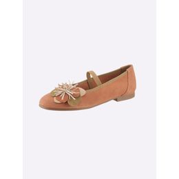 Heine Damen Ballerina, Gr. 37, orange, Glattleder, Leder, Rindsleder, Veloursleder, Schuhe