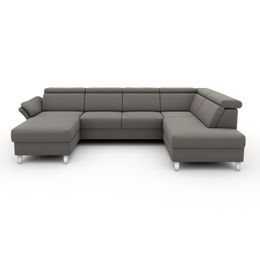 Sit & More Wohnlandschaft SIT & MORE, B:317cm H:84cm T:93cm, grau, Sofas, "Vincenzo U-Form", inklusive Kopfteilverstellung, wahlweise mit Bettfunktion,