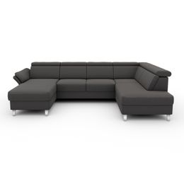 Sit & More Wohnlandschaft SIT & MORE, B:317cm H:84cm T:93cm, grau, Sofas, "Vincenzo U-Form", inklusive Kopfteilverstellung, wahlweise mit Bettfunktion,