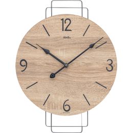 AMS Wanduhr, B/H/L: 35cm x 5cm x 48cm, braun, Wanduhren, Made in Germany,Wohnzimmer,Esszimmer,Küche,Arbeitszimmer,Büro,Flur
