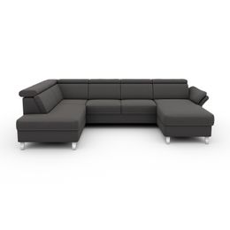 Sit & More Wohnlandschaft SIT & MORE, B:317cm H:84cm T:93cm, grau, Sofas, "Vincenzo U-Form", inklusive Kopfteilverstellung, wahlweise mit Bettfunktion,