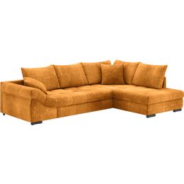 Ecksofa MR. COUCH, B:303cm H:86cm T:202cm, orange, Dolce (100% Polyester), Wohnzimmer, Sofas, "Allegro DuraFlex, L-Form", Hochschläfer-Bettauszug,