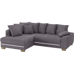 Ecksofa MR. COUCH, B:243cm H:88cm T:190cm, grau, Stripes (92% Polyester / 8% Nylon), Wohnzimmer, Sofas, "Nikita II, L-Form", RGB-LED,