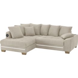 Ecksofa MR. COUCH, B:243cm H:88cm T:190cm, beige, Novaclean Avanti (100% Polyester), Wohnzimmer, Sofas, "Nikita II, L-Form", mit Kaltschaum, RGB-LED,