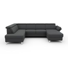Sit & More Wohnlandschaft SIT & MORE, B:317cm H:84cm T:93cm, grau, Sofas, "Vincenzo U-Form", inklusive Kopfteilverstellung, wahlweise mit Bettfunktion,