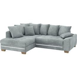 Ecksofa MR. COUCH, B:243cm H:88cm T:190cm, silber, Dolce (100% Polyester), Wohnzimmer, Sofas, "Nikita II, L-Form", mit Kaltschaum, RGB-LED