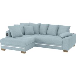 Ecksofa MR. COUCH, B:243cm H:88cm T:190cm, blau, Stripes (92% Polyester / 8% Nylon), Wohnzimmer, Sofas, "Nikita II, L-Form", mit Kaltschaum, RGB-LED,