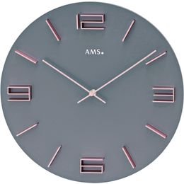 AMS Wanduhr "W9590", B/H/L: 4cm, grau, Wanduhren, Quarzuhr,Holz,Wohnzimmer,Esszimmer,Küche,Arbeitszimmer,Büro,Flur