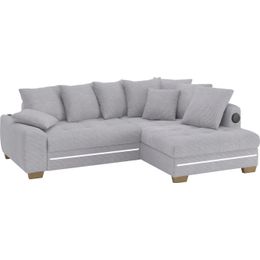Ecksofa MR. COUCH, B:243cm H:88cm T:190cm, grau, Stripes (92% Polyester / 8% Nylon), Wohnzimmer, Sofas, "Nikita II, L-Form", mit Kaltschaum, RGB-LED,