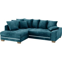 Ecksofa MR. COUCH, B:243cm H:88cm T:190cm, blau, Dolce (100% Polyester), Wohnzimmer, Sofas, "Nikita II, L-Form", mit Kaltschaum, RGB-LED Beleuchtung,