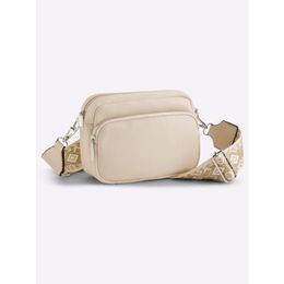 Heine Damen Schultertasche, beige, Baumwollmischung, Metall, Viskosemischung, unifarben, Taschen