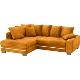 Ecksofa MR. COUCH, B:243cm H:88cm T:190cm, orange, Dolce (100% Polyester), Wohnzimmer, Sofas, "Nikita II, L-Form", RGB-LED, Bluetooth-Soundsystem,