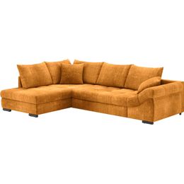 Ecksofa MR. COUCH, B:303cm H:86cm T:202cm, orange, Dolce (100% Polyester), Wohnzimmer, Sofas, "Allegro, L-Form", mit Hochschläfer-Bettauszug,