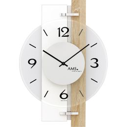 AMS Wanduhr "W9557", B/H/L: 6cm x 40cm x 28cm, braun, Wanduhren, Quarzuhr,Holz,Wohnzimmer,Esszimmer,Küche,Arbeitszimmer,Büro,Flur