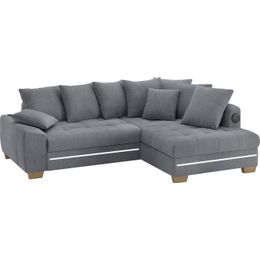 Ecksofa MR. COUCH, B:243cm H:88cm T:190cm, grau, Novaclean Avanti (100% Polyester), Wohnzimmer, Sofas, "Nikita II, L-Form", mit Kaltschaum, RGB-LED,