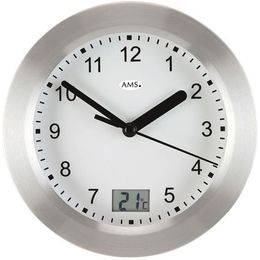 AMS Wanduhr "W9223", B/H/L: 6cm, silber, Wanduhren, Quarzuhr,Wohnzimmer,Esszimmer,Küche,Arbeitszimmer,Büro,Flur