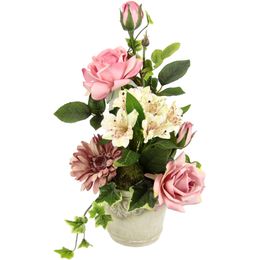 Kunstblume I.GE.A., B:20cm H:42cm L:20cm, rosa, Polyester, Kunstpflanzen, "Gesteck aus Rosen, Gerbera und Lysianthus"
