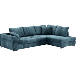 Ecksofa MR. COUCH, B:303cm H:86cm T:202cm, blau, Dolce (100% Polyester), Wohnzimmer, Sofas, "Allegro, L-Form", mit Hochschläfer-Bettauszug, wahlweise