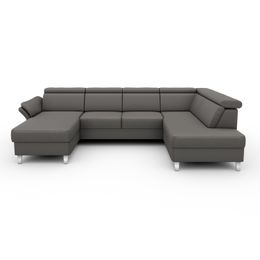 Sit & More Wohnlandschaft SIT & MORE, B:317cm H:84cm T:93cm, grau, Sofas, "Vincenzo U-Form", inklusive Kopfteilverstellung, wahlweise mit Bettfunktion,