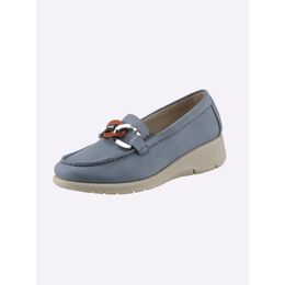 Casual Looks Damen Slipper, Gr. 38, blau, Leder, Schuhe
