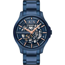 Armani Exchange Herren Automatikuhr, blau, Armbanduhren, Armbanduhr, Herrenuhr, Mechanische Uhr, Edelstahlarmband, analog