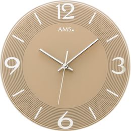 AMS Wanduhr "W9572", B/H/L: 3cm, beige, Wanduhren, Quarzuhr,Glas,Wohnzimmer,Esszimmer,Küche,Arbeitszimmer,Büro, Flur