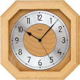 AMS Damen Funkwanduhr "F5864/18", B/H/L: 26cm x 5cm x 26cm, braun, Wanduhren, Quarz,Holz,Glas,Buche,Wohnzimmer,Esszimmer,Küche,Arbeitszimmer,Flur