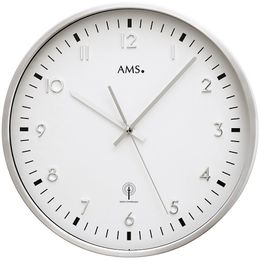 AMS Funkwanduhr "F5914", B/H/L: 5cm, silber, Wanduhren, Quarz,Metall,Glas,Wohnzimmer,Esszimmer,Küche,Arbeitszimmer,Büro,Flur