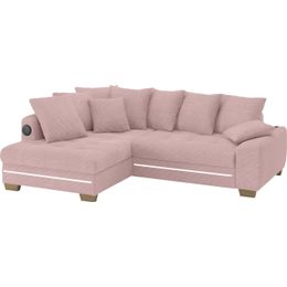 Ecksofa MR. COUCH, B:243cm H:88cm T:190cm, rosa, Stripes (92% Polyester / 8% Nylon), Wohnzimmer, Sofas, "Nikita II, L-Form", mit Kaltschaum, RGB-LED,