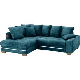 Ecksofa MR. COUCH, B:243cm H:88cm T:190cm, blau, Dolce (100% Polyester), Wohnzimmer, Sofas, "Nikita II, L-Form", mit Kaltschaum, RGB-LED,