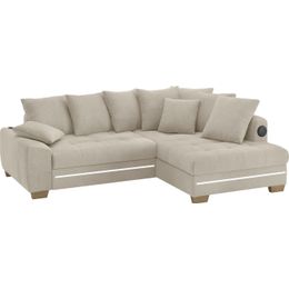 Ecksofa MR. COUCH, B:243cm H:88cm T:190cm, beige, Novaclean Avanti (100% Polyester), Wohnzimmer, Sofas, "Nikita II, L-Form", mit Kaltschaum, RGB-LED,