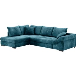 Ecksofa MR. COUCH, B:303cm H:86cm T:202cm, blau, Dolce (100% Polyester), Wohnzimmer, Sofas, "Allegro DuraFlex, L-Form", Hochschläfer-Bettauszug,